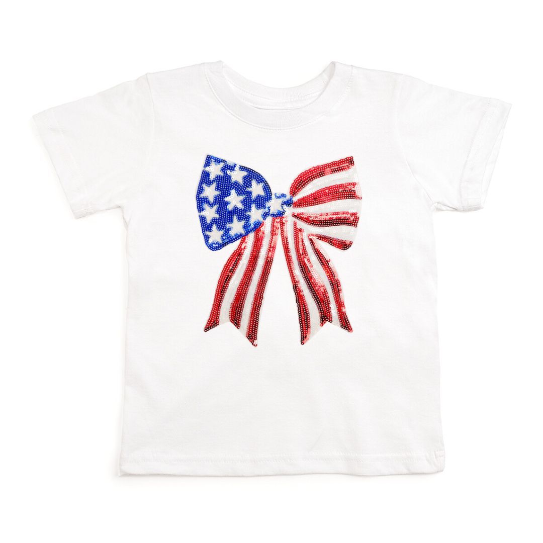 Patriotic Sequin Bow Patch Short Sleeve T-Shirt - White – Sweet Wink